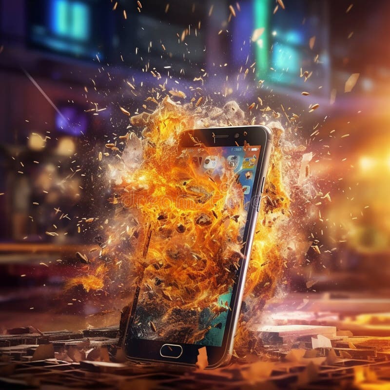 A Huge Broken Mobile Phone, Screen Shattering Explosion Stock ...
