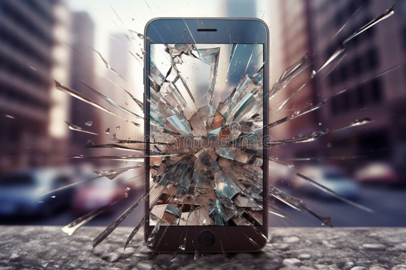A Huge Broken Mobile Phone, Screen Shattering Explosion Stock ...