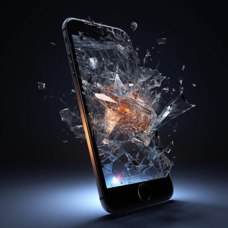 A Huge Broken Mobile Phone, Screen Shattering Explosion Stock ...