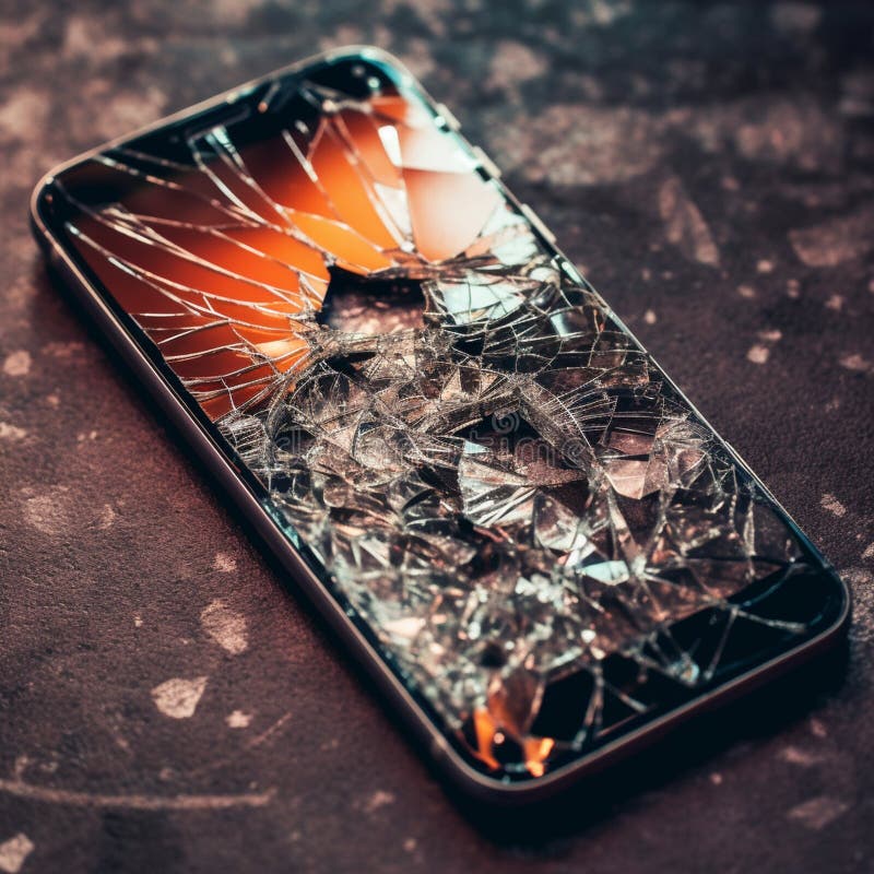A Huge Broken Mobile Phone, Screen Shattering Explosion Stock ...
