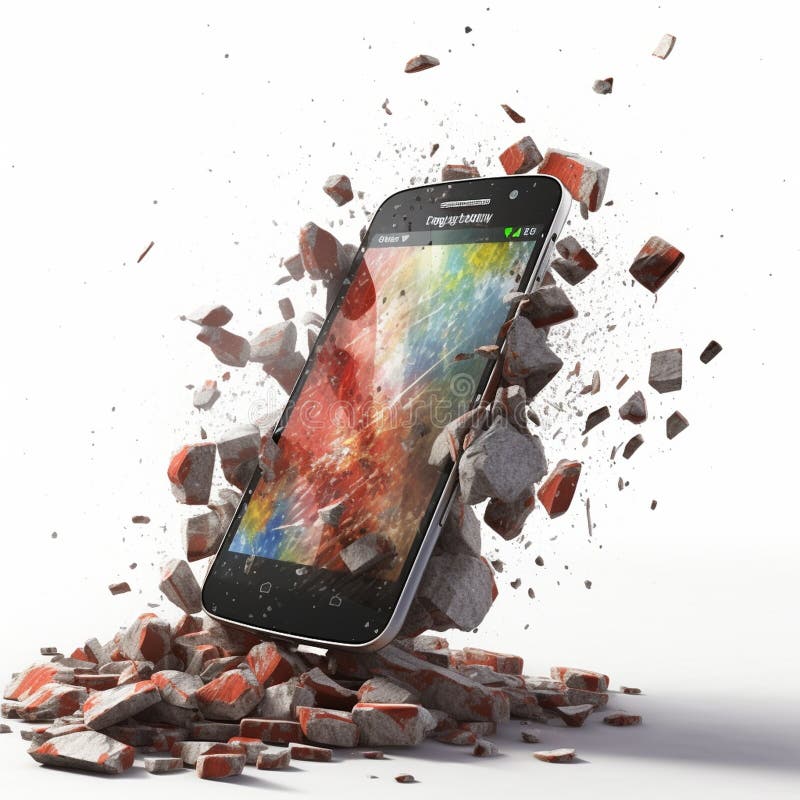 A Huge Broken Mobile Phone, Screen Shattering Explosion Stock ...
