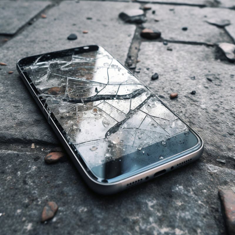 A Huge Broken Mobile Phone, Screen Shattering Explosion Stock ...