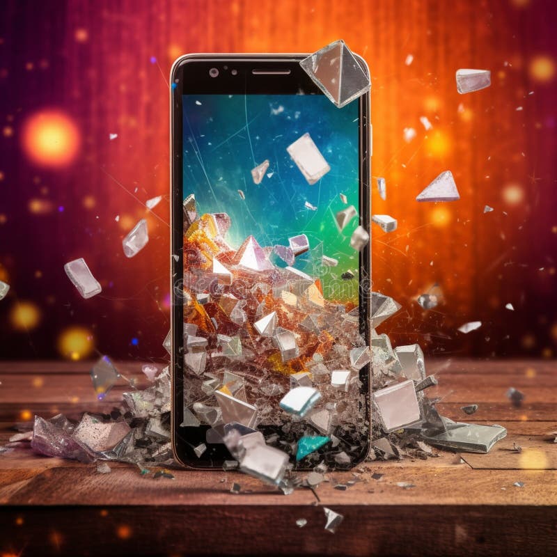 A Huge Broken Mobile Phone, Screen Shattering Explosion Stock ...