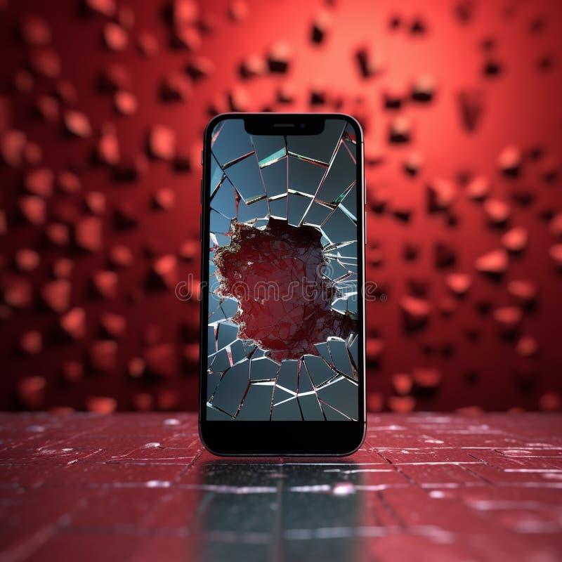 A Huge Broken Mobile Phone, Screen Shattering Explosion Stock ...