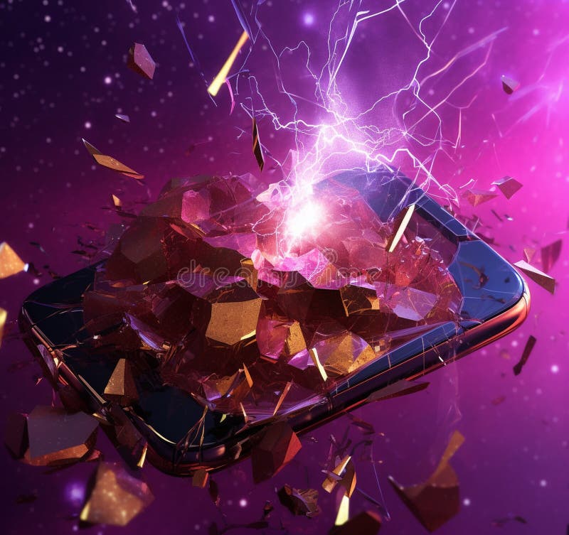 A Huge Broken Mobile Phone, Screen Shattering Explosion Stock ...
