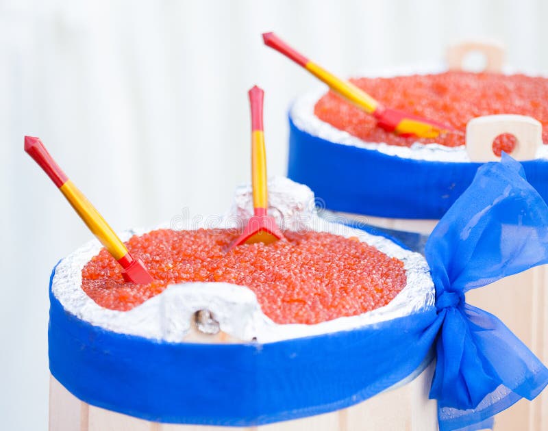 Huge Bucket of Red Caviar on Table Stock Photo - Image of luxurious ...