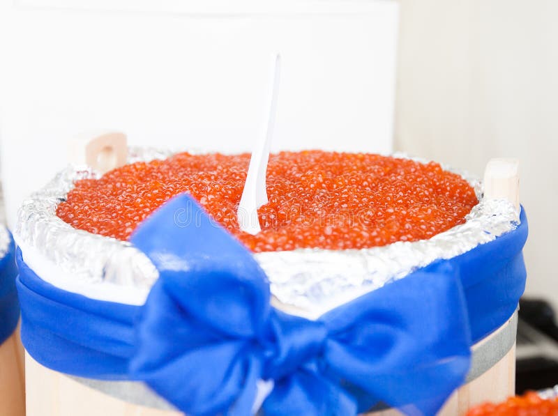 Huge Bucket of Red Caviar on Table Stock Image - Image of restaurant ...