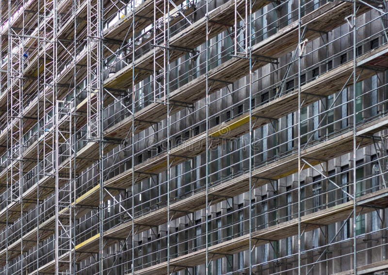 Huge Building Facade with Scaffolding, Construction Site Stock Image ...