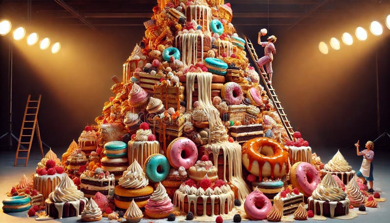 A Huge Cake with Many Different Types of Donuts and Other Desserts ...