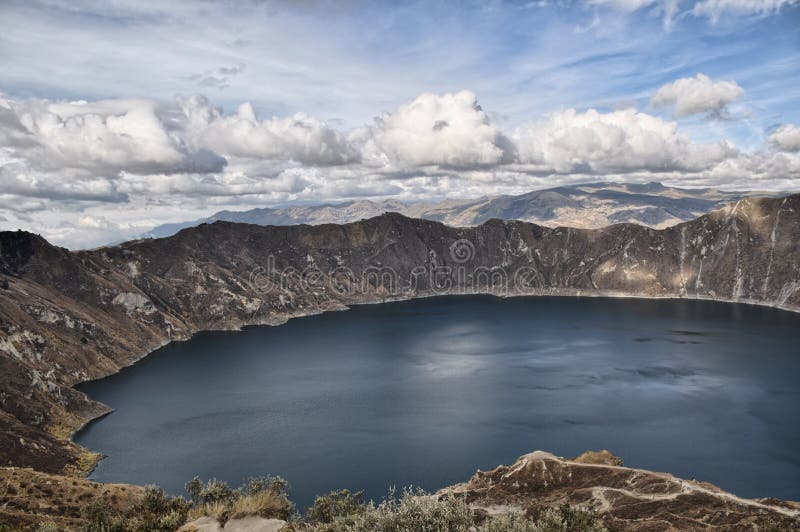 Huge Caldera of Quilotoa Volcano, Ecuador Stock Image - Image of snow ...