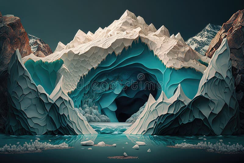Cave Leading into Magestic Glacier, Imaginary Landscape, AI Generative ...