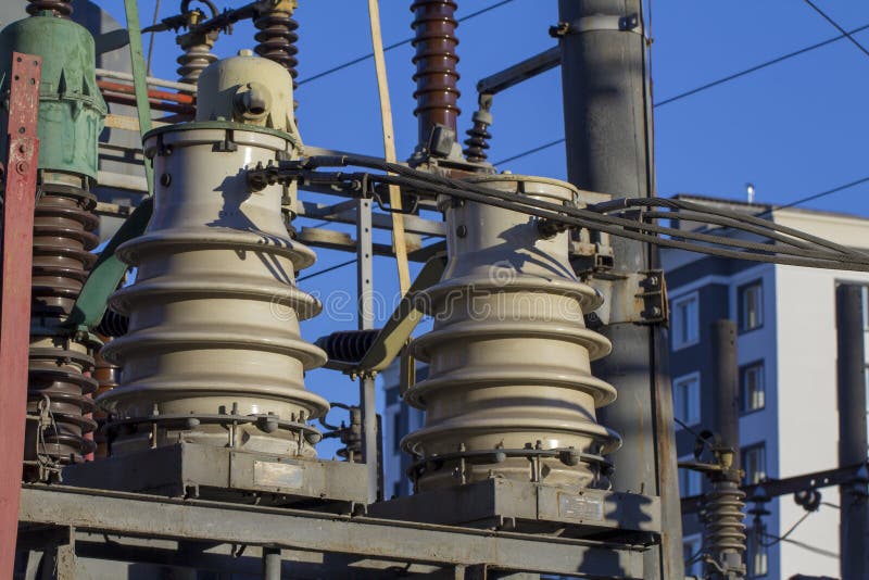 Huge Ceramic Insulators on High-voltage Power Lines Stock Photo - Image ...