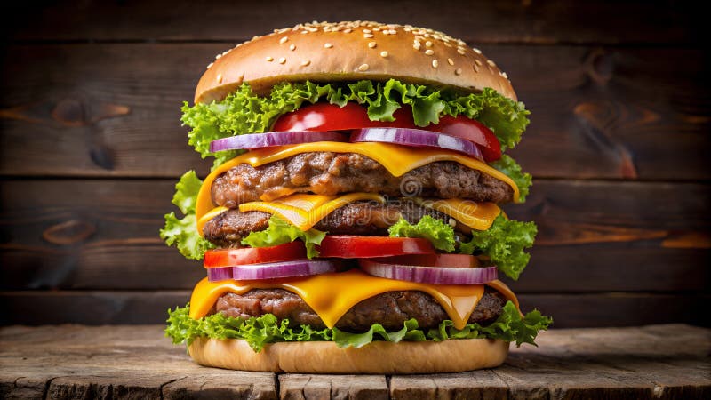 Huge Cheeseburger with Five Beef Patties Stock Illustration ...