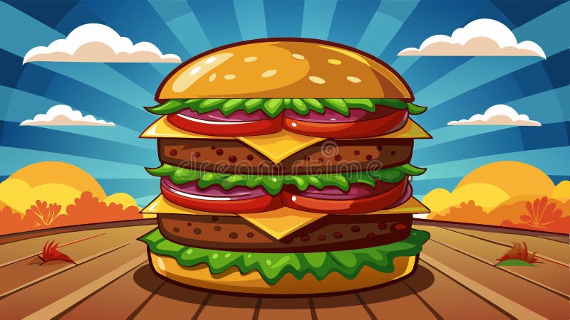 Huge Cheeseburger with Five Beef Patties Stock Vector - Illustration of ...