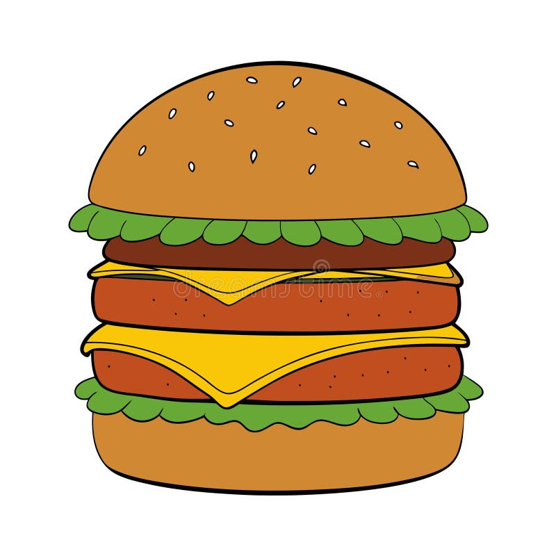 Huge Cheeseburger with Five Beef Patties Stock Vector - Illustration of ...