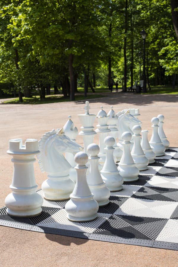 Huge Chess Pieces for Playing in the Park. White Chess Pieces on a ...