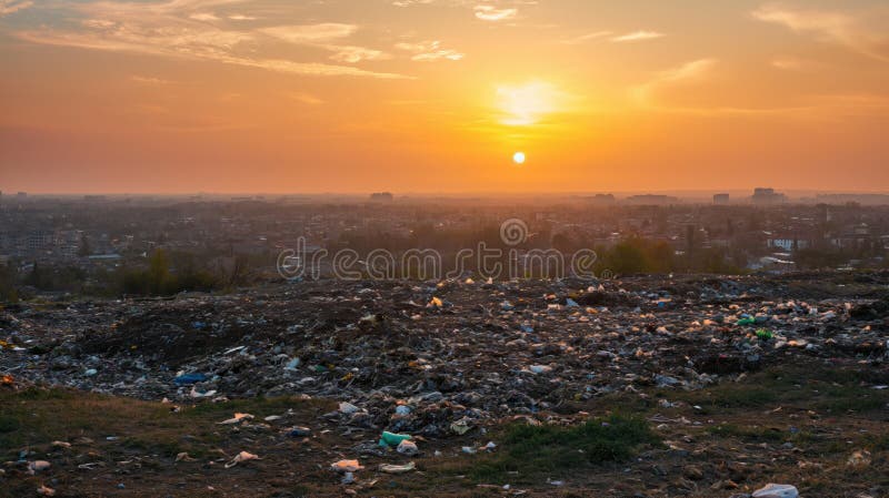 Huge city dump at sunset stock image. Image of pollution - 306137925
