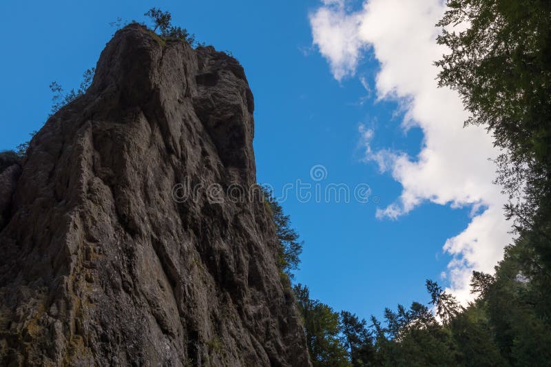 A Huge Cliff Beautifully Complemented by Forest and the Blue Cloudy Sky ...