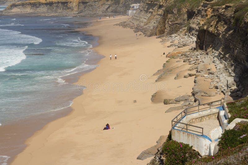 Huge Cliffs and Beach with People Stock Photo - Image of panoramic ...