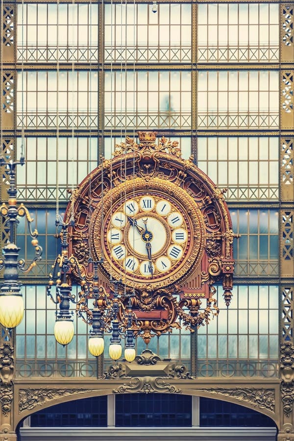 Huge Clock in an Ancient Train Station in Paris City Editorial ...
