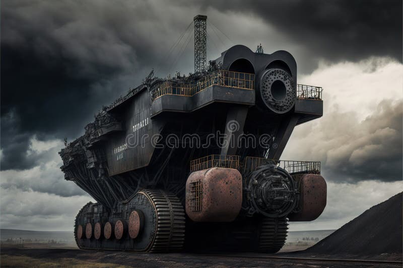 Huge Coal Mining Machine Under Cloudy Sky, Mine Industry Stock ...