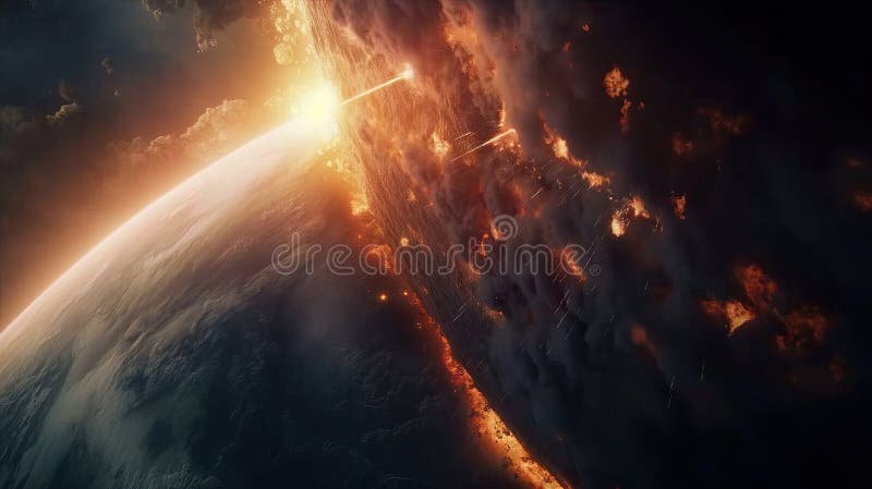 A Huge Comet Crashes into the Earth Stock Illustration - Illustration ...