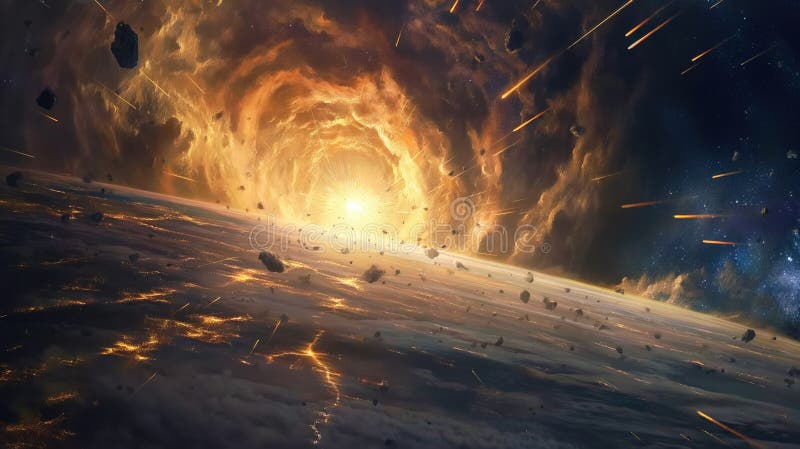 A Huge Comet Crashes into the Earth Stock Image - Image of armageddon ...