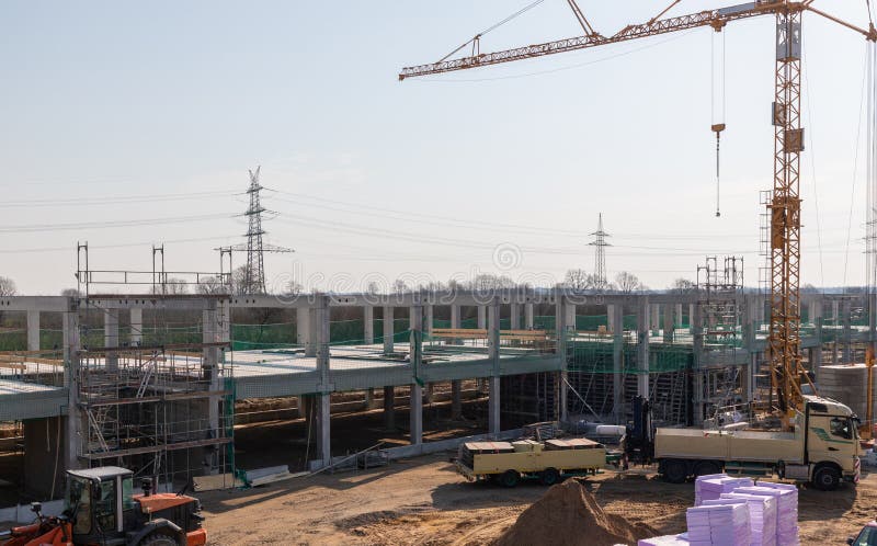 Huge Company Building is Erected on a Large Construction Site Stock ...