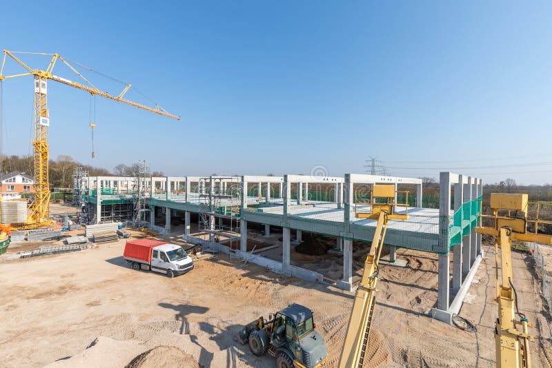 Huge Company Building is Erected on a Large Construction Site Stock ...