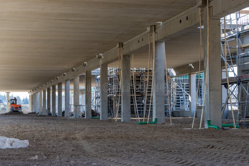 Huge Company Building is Erected on a Large Construction Site Stock ...