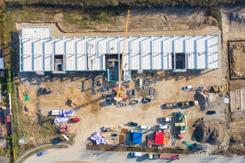 Huge Company Building is Erected on a Large Construction Site Stock ...