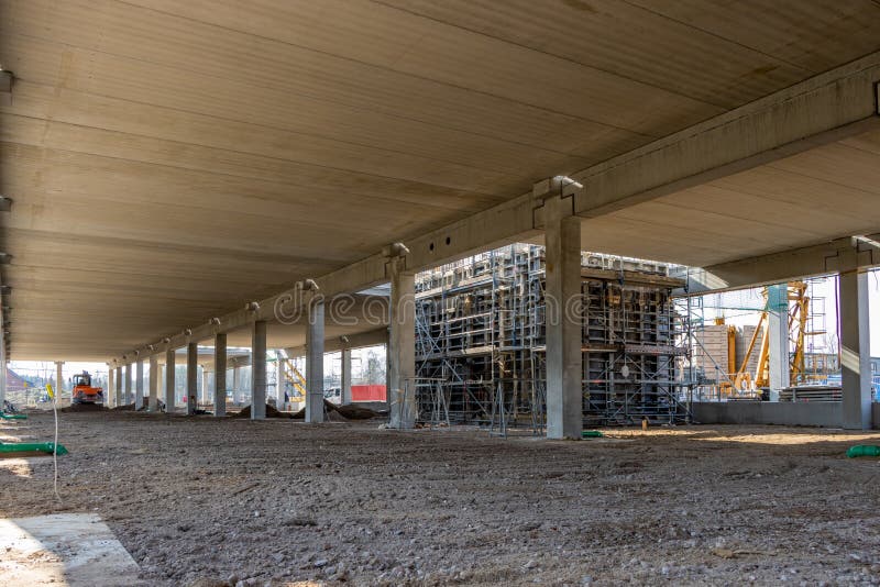 Huge Company Building is Erected on a Large Construction Site Stock ...