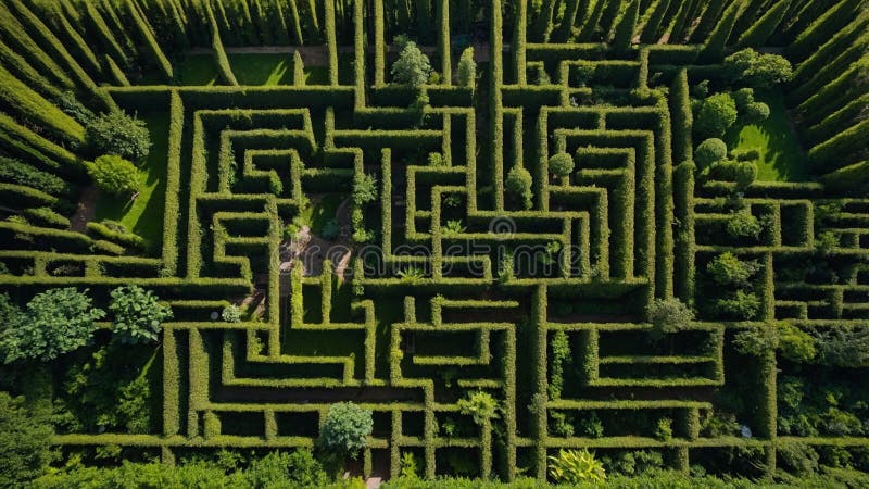 A Huge Complex Hedge Maze Made of Leaf, Stock Illustration ...