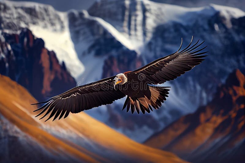 A Huge Condor Flies Against the Backdrop of Snow-capped Mountains. AI ...