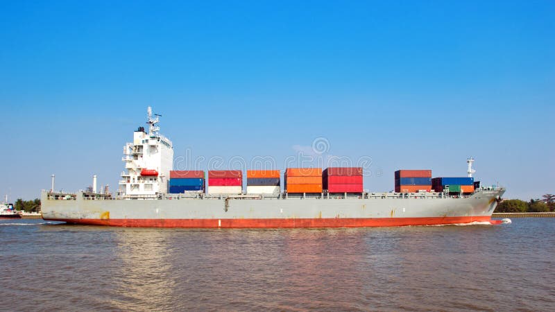 Huge Container Cargo Ship Heading for Port Stock Photo - Image of water ...