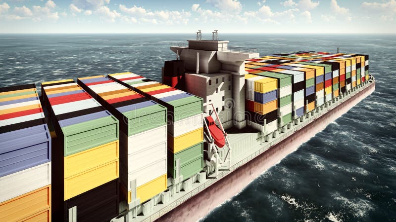Huge Container on Way To Port 3d Rendering Stock Illustration ...