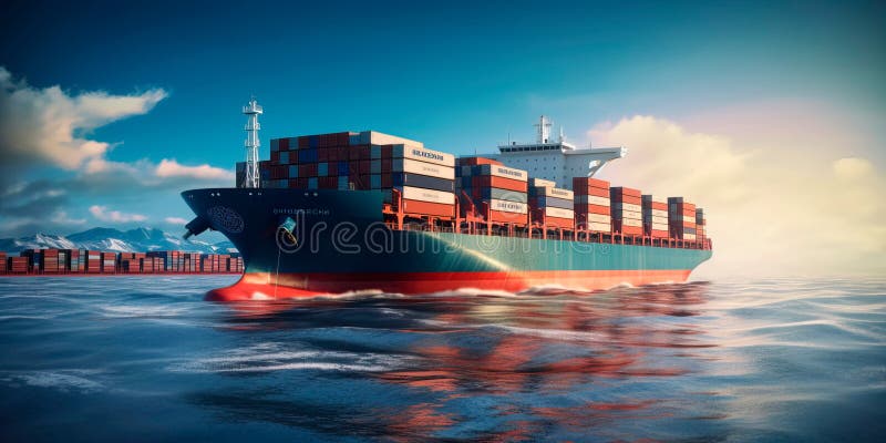 Huge Container Ship Floating in the Open Sea. Generative AI Stock ...