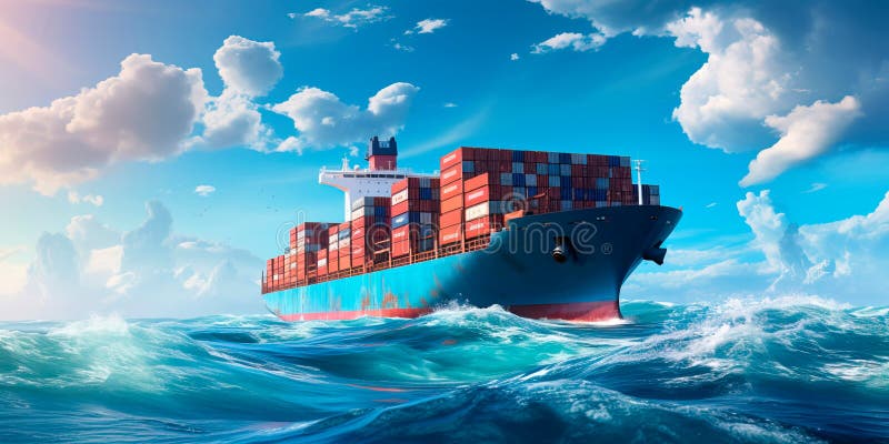 Huge Container Ship Floating in the Open Sea. Generative AI Stock ...