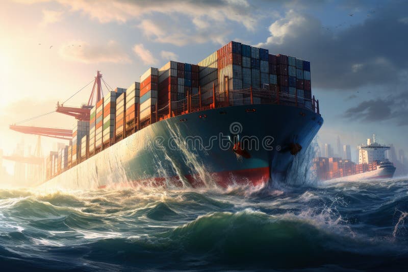 Huge Container Tanker at Sea, Cargo Concept, Loaded Container Ship ...