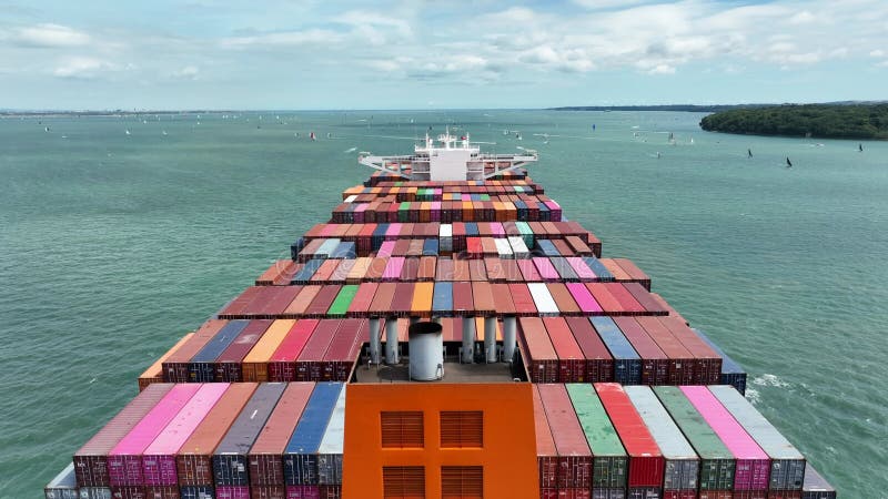 Fully Loaded Container Ship at Sea Transporting Cargo Around the World ...