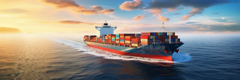 Huge Container Ship Traveling Across the Ocean. Stock Image - Image of ...