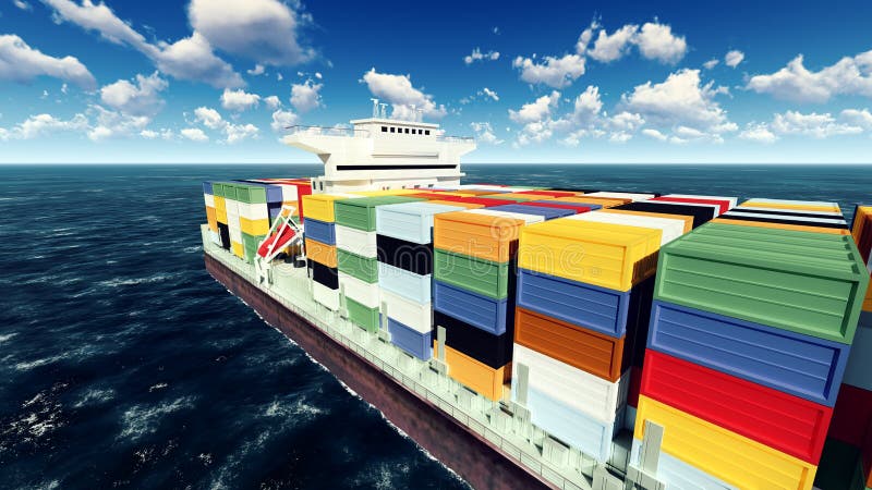 Huge Container on Way To Port 3d Rendering Stock Image - Image of open ...