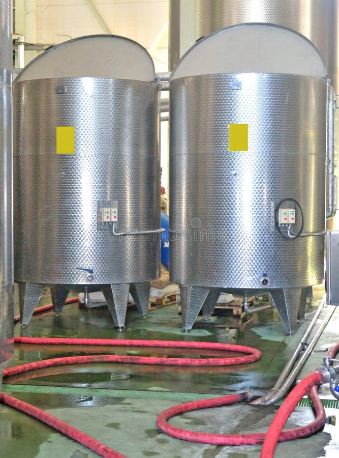 Fermenting Cisterns With White Wine In Modern Plant Stock Image - Image ...