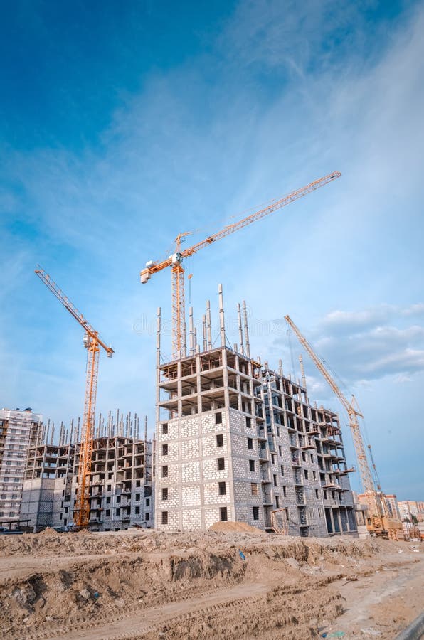 Huge Crane and New Residential Development Stock Image - Image of house ...