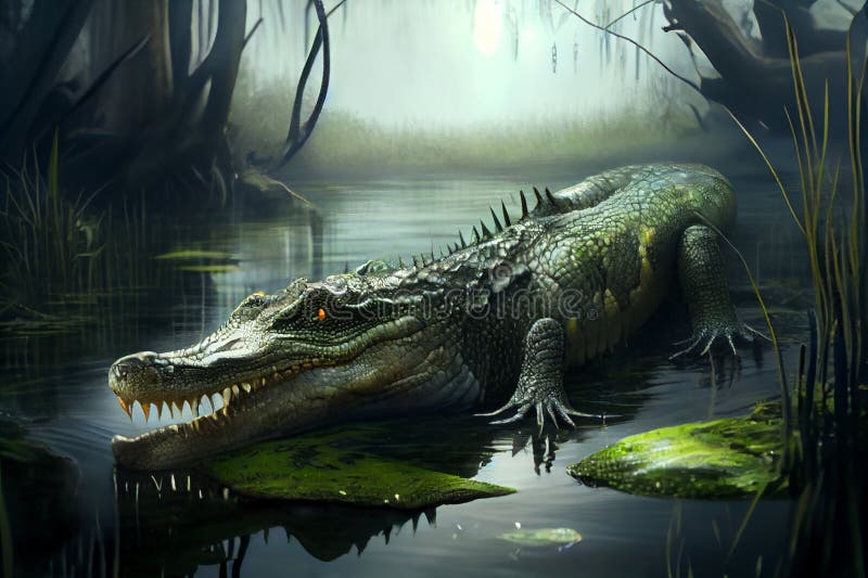 Huge Crocodile in the Swamp. AI Generated Stock Illustration ...