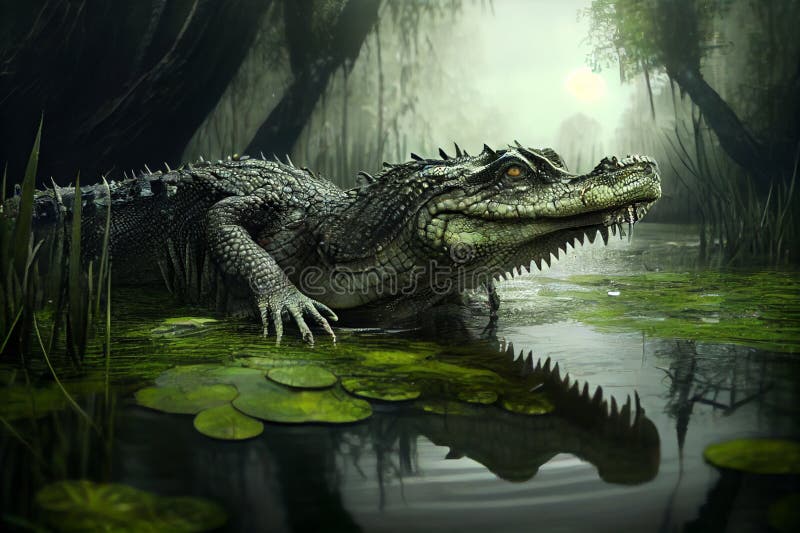 Huge Crocodile in the Swamp. AI Generated Stock Illustration ...