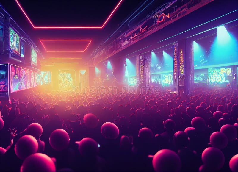 A Huge Crowded Disco Party in a Nightclub. Ai Generated. Disco ...