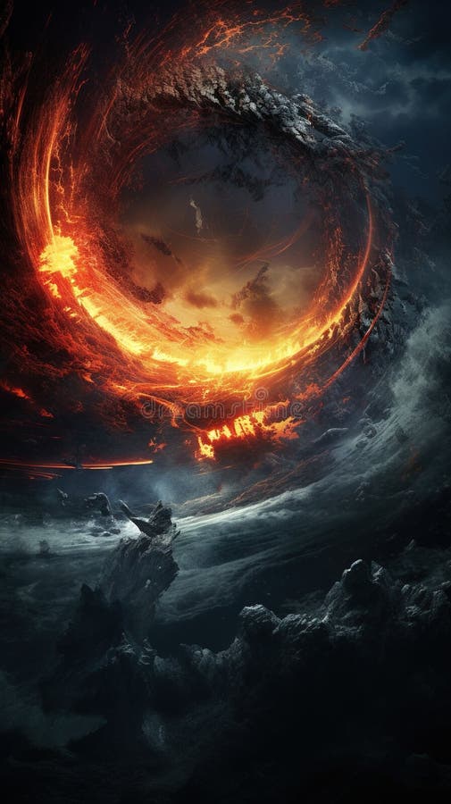 A Huge Cyclone Emerging Toward Fantasy Environment Stock Illustration ...