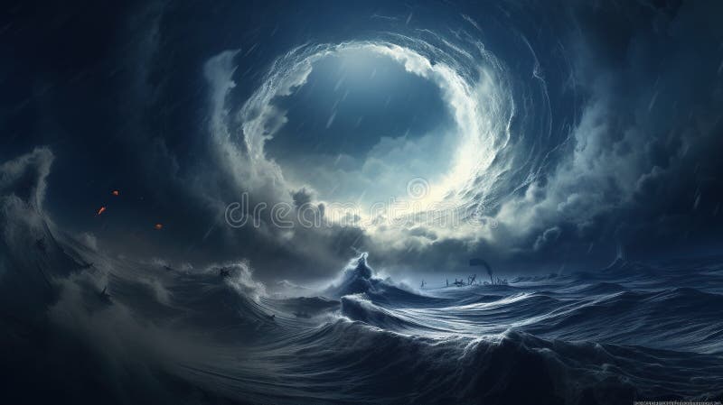 A Huge Cyclone Emerging Toward Fantasy Environment Stock Illustration ...
