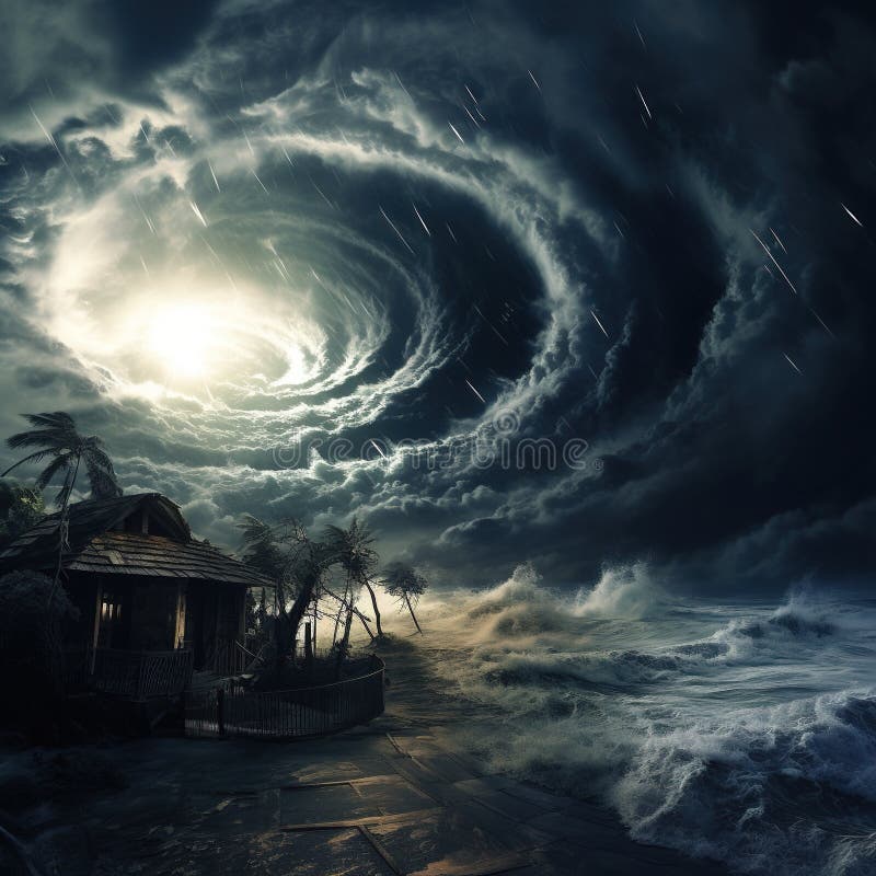 A Huge Cyclone Emerging Toward Fantasy Environment Stock Illustration ...